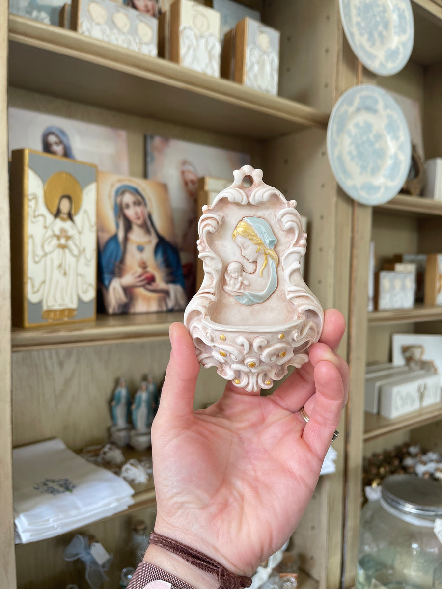 Traditional Italian Madonna + child Holy Water Font-Contreras Designs ...